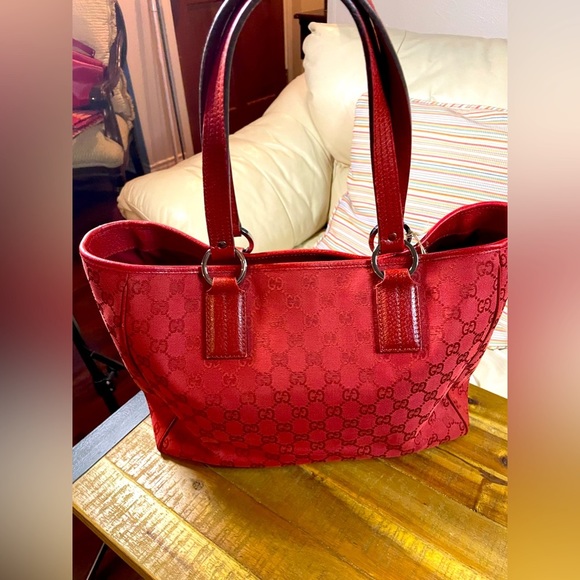 Gucci | Bags | Gucci Red Monogram Canvas Tote | Poshmark